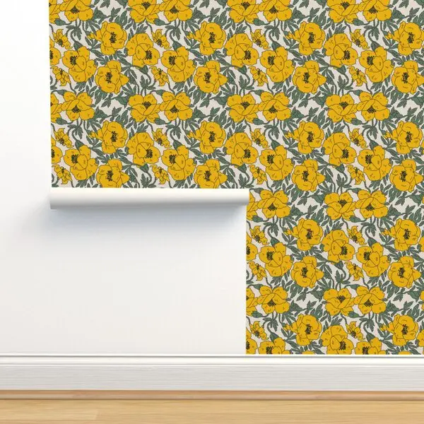 Spoonflower Indra Poppy Bright 100% Natural Sisal Grasscloth Wallcovering
