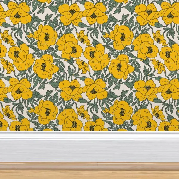 Spoonflower Indra Poppy Bright 100% Natural Sisal Grasscloth Wallcovering