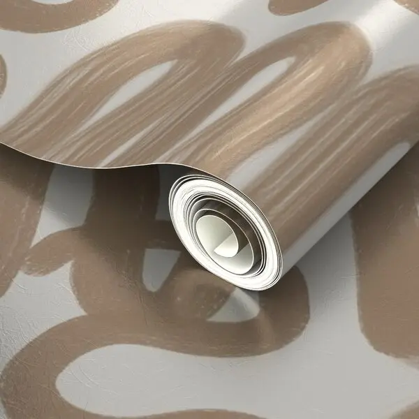 Spoonflower Cream Graffiti Squiggle 100% Natural Sisal Grasscloth Wallcovering - Brown