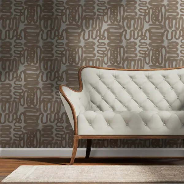 Spoonflower Cream Graffiti Squiggle 100% Natural Sisal Grasscloth Wallcovering - Brown