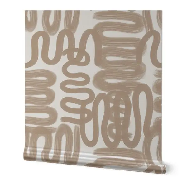 Spoonflower Cream Graffiti Squiggle 100% Natural Sisal Grasscloth Wallcovering - Brown