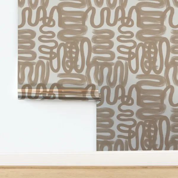 Spoonflower Cream Graffiti Squiggle 100% Natural Sisal Grasscloth Wallcovering - Brown