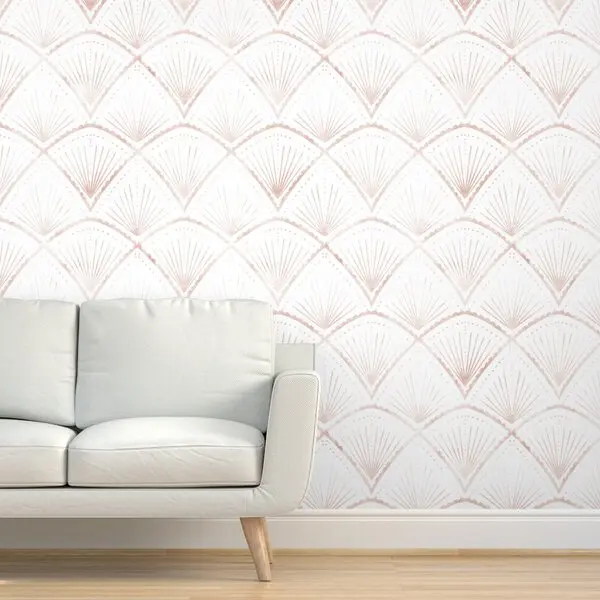 Spoonflower Soft Pink Art Deco Custom Pre-pasted Wallpaper