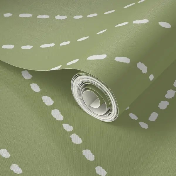 Spoonflower Diamond Dash Olive Green Traditional Wallpaper - Green,white,sage