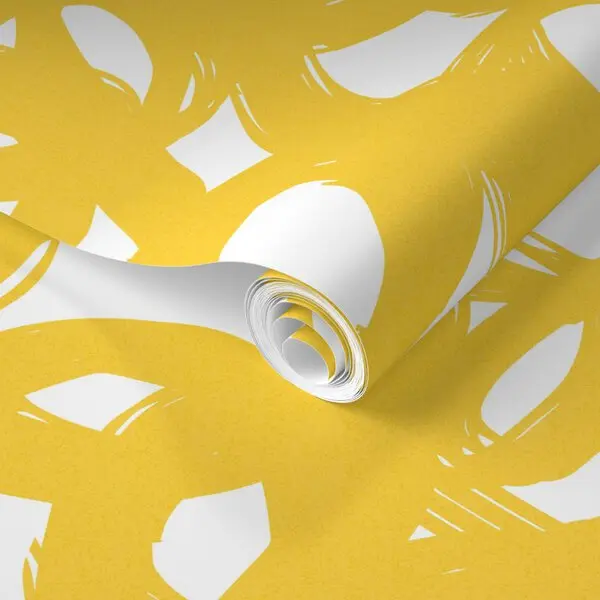 Spoonflower Yellow Abstract Texture Art Painterly Modern Custom Removable Wallpaper - Yellow,white,green
