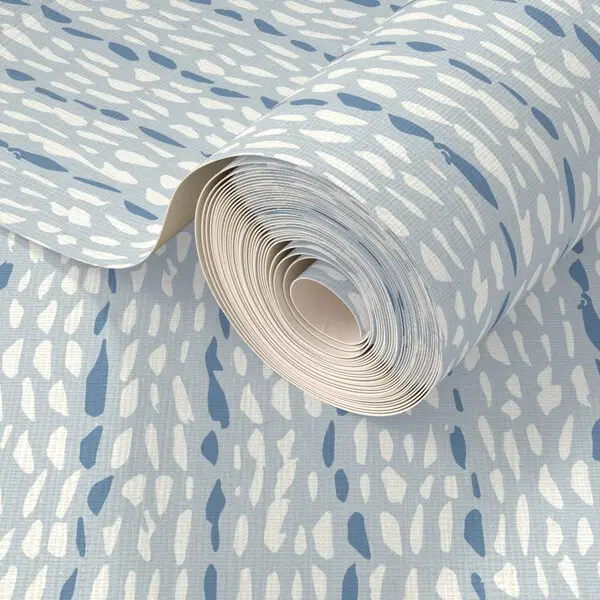 Spoonflower Dash Dot Blue 100% Natural Sisal Grasscloth Wallcovering - Blue,white