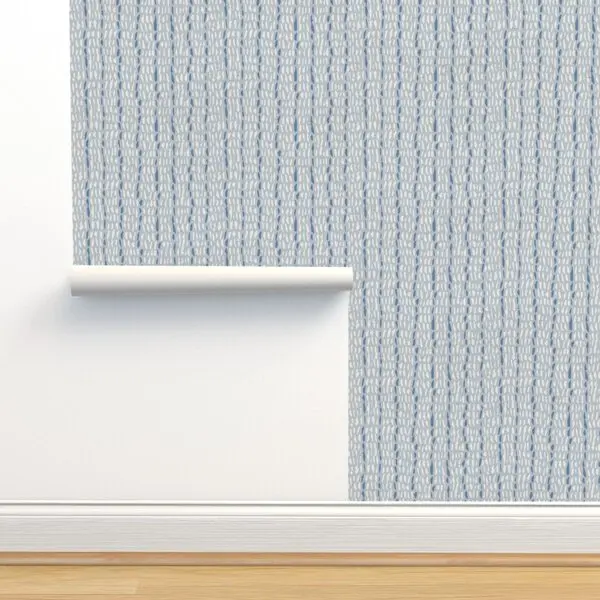 Spoonflower Dash Dot Blue 100% Natural Sisal Grasscloth Wallcovering
