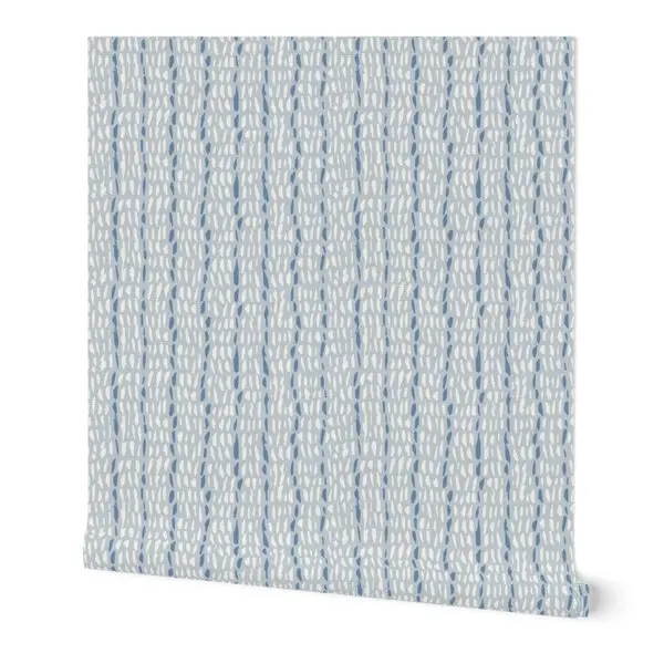 Spoonflower Dash Dot Blue 100% Natural Sisal Grasscloth Wallcovering