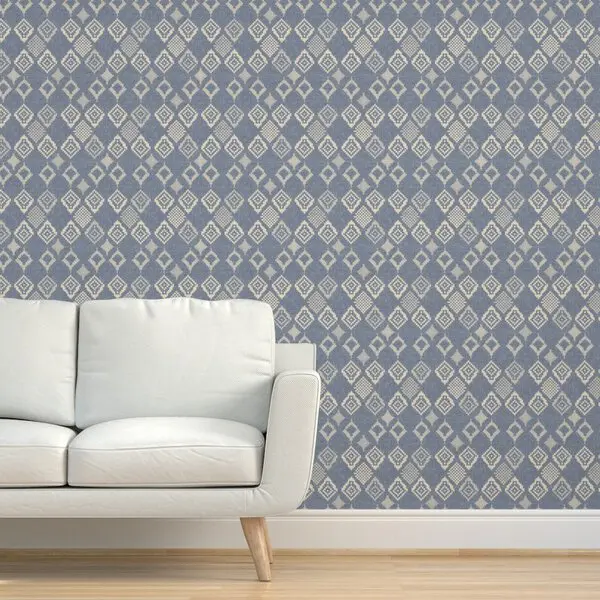 Spoonflower Boho Fair Indigo Winter Holiday 100% Natural Sisal Grasscloth Wallcovering