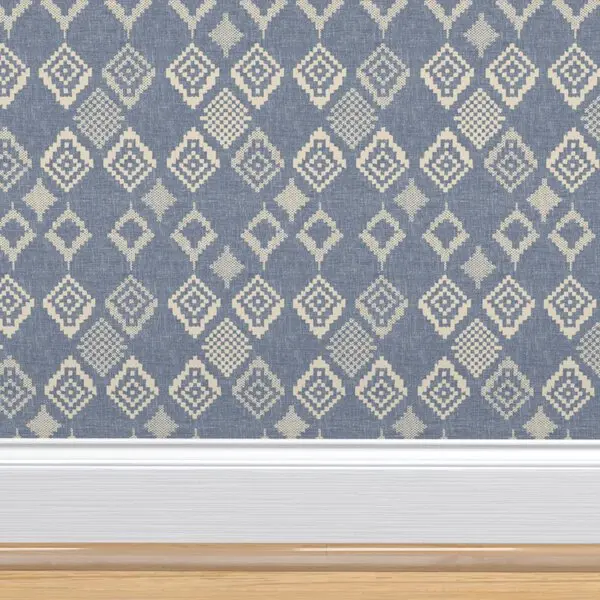 Spoonflower Boho Fair Indigo Winter Holiday 100% Natural Sisal Grasscloth Wallcovering