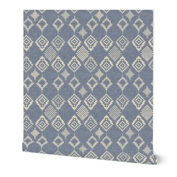 Spoonflower Boho Fair Indigo Winter Holiday 100% Natural Sisal Grasscloth Wallcovering
