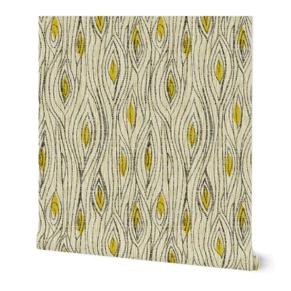 Spoonflower Wood Bois Panelling Grain Mustard 100% Natural Sisal Grasscloth Wallcovering