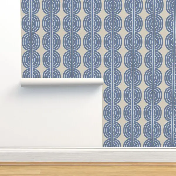 Spoonflower Geo Links Periwinkle 100% Natural Sisal Grasscloth Wallcovering