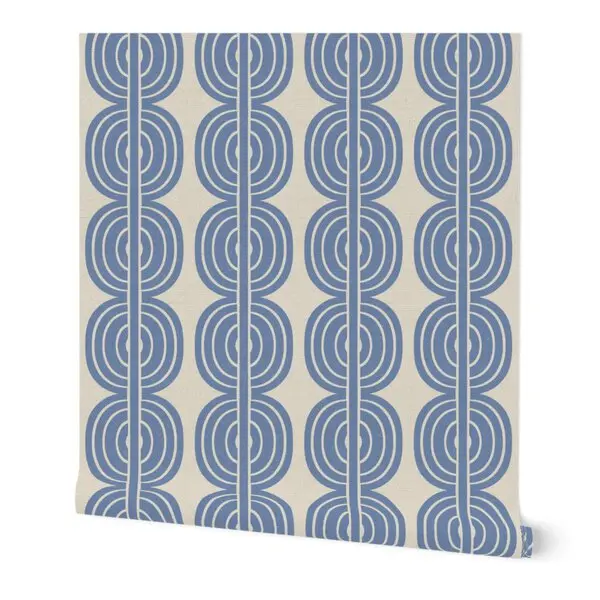 Spoonflower Geo Links Periwinkle 100% Natural Sisal Grasscloth Wallcovering