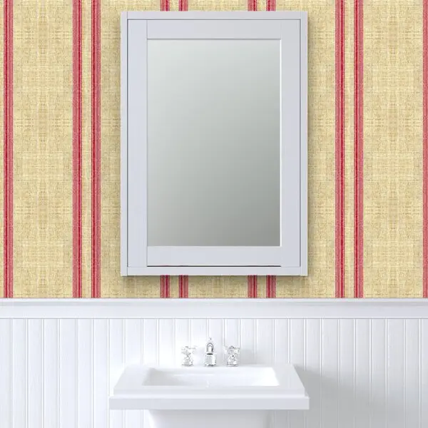 Spoonflower Ticking Stripe Texture Red Beige Custom Removable Wallpaper