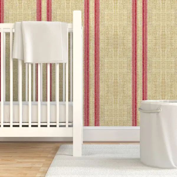 Spoonflower Ticking Stripe Texture Red Beige Custom Removable Wallpaper
