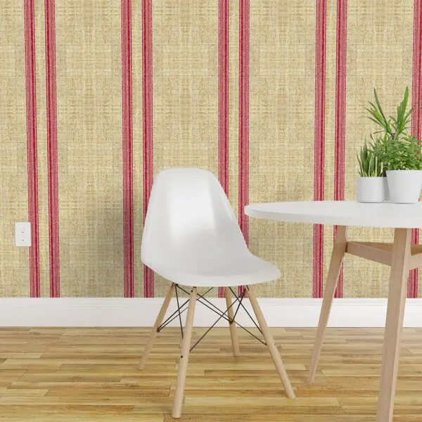 Spoonflower Ticking Stripe Texture Red Beige Custom Removable Wallpaper