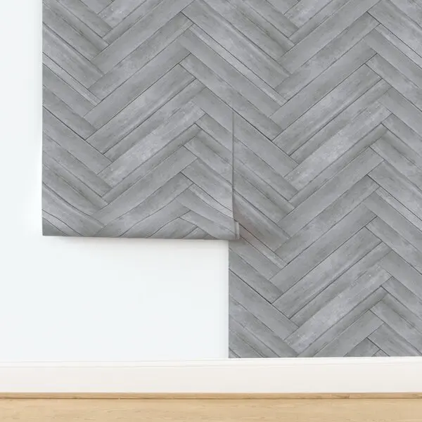 Spoonflower Light Herringbone Woodgrain Look Rustic Custom Pre-pasted Wallpaper