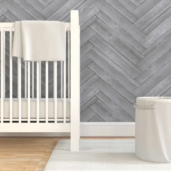 Spoonflower Light Herringbone Woodgrain Look Rustic Custom Pre-pasted Wallpaper