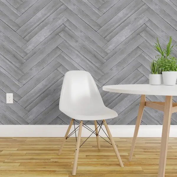 Spoonflower Light Herringbone Woodgrain Look Rustic Custom Pre-pasted Wallpaper