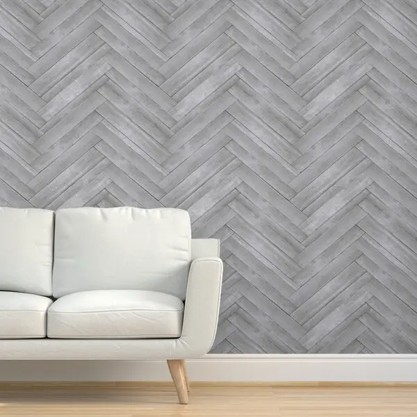Spoonflower Light Herringbone Woodgrain Look Rustic Custom Pre-pasted Wallpaper