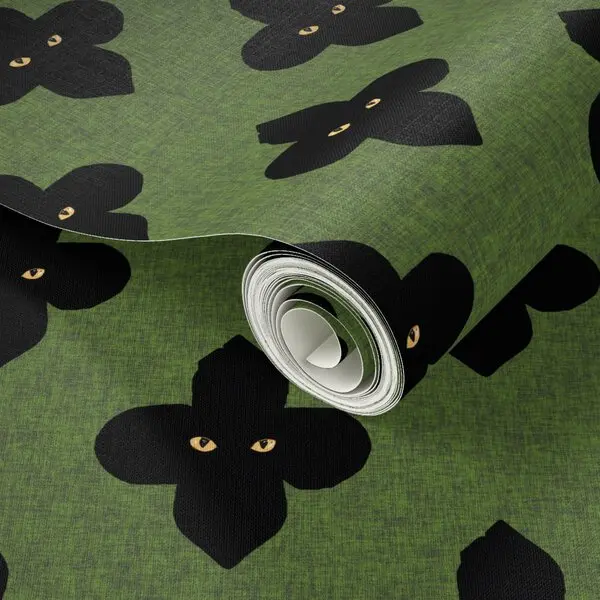Spoonflower Black Green Gothic Eyes Halloween Scary Custom Pre-pasted Wallpaper - Green,black,gray