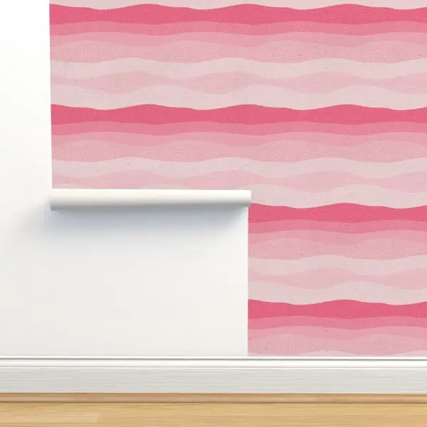 Spoonflower Stitched Waves Textured Soft Ombre Medium 100% Natural Sisal Grasscloth Wallcovering - Pink