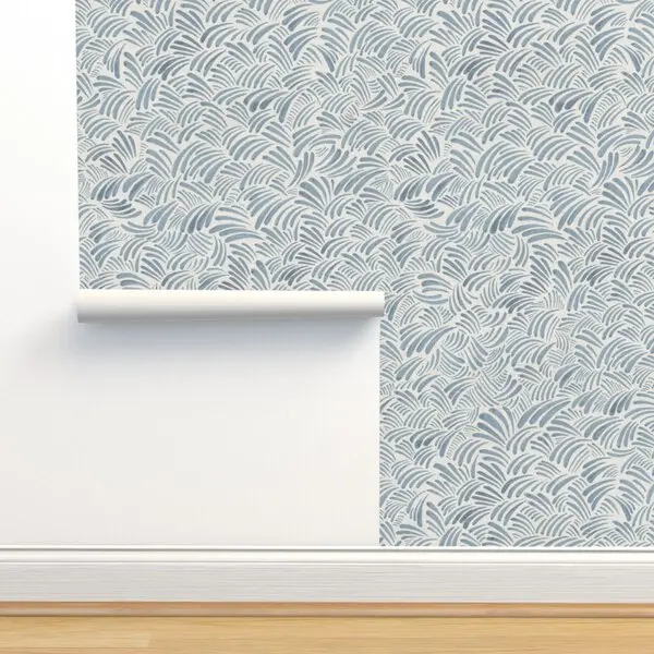 Spoonflower White Blue Water Abstract Simple Neutral Waves 100% Natural Sisal Grasscloth Wallcovering