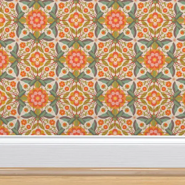 Spoonflower Garden Beetles 100% Natural Sisal Grasscloth Wallcovering