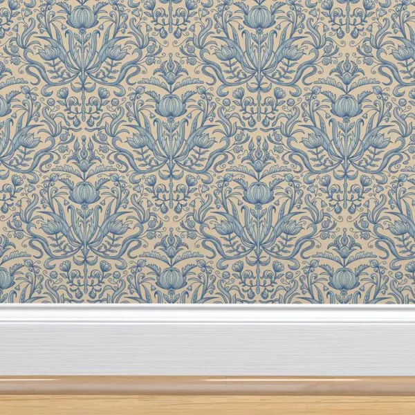Spoonflower Baroque Toile 100% Natural Sisal Grasscloth Wallcovering