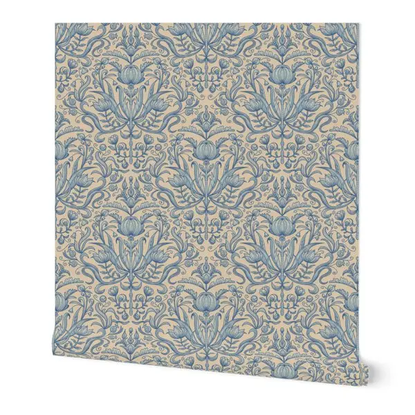Spoonflower Baroque Toile 100% Natural Sisal Grasscloth Wallcovering