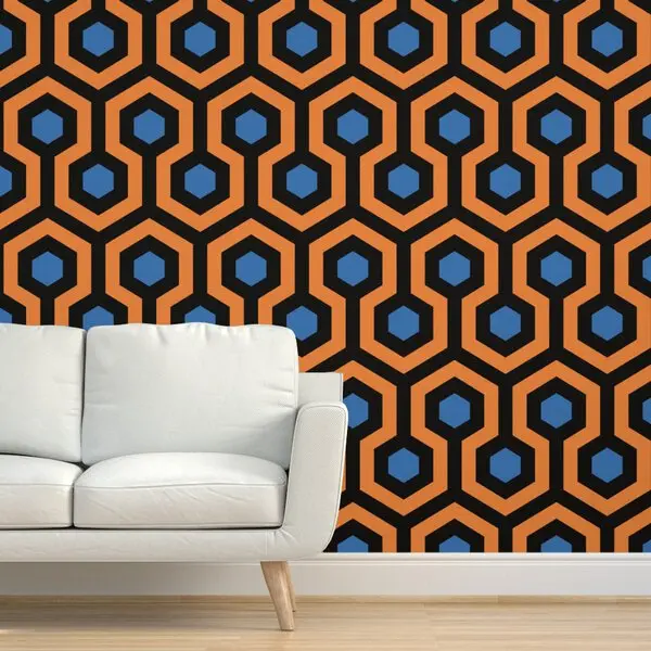 Spoonflower Geometric Pattern Hexagon Mid Century Modern Retro 100% Natural Sisal Grasscloth Wallcovering