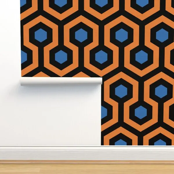 Spoonflower Geometric Pattern Hexagon Mid Century Modern Retro 100% Natural Sisal Grasscloth Wallcovering