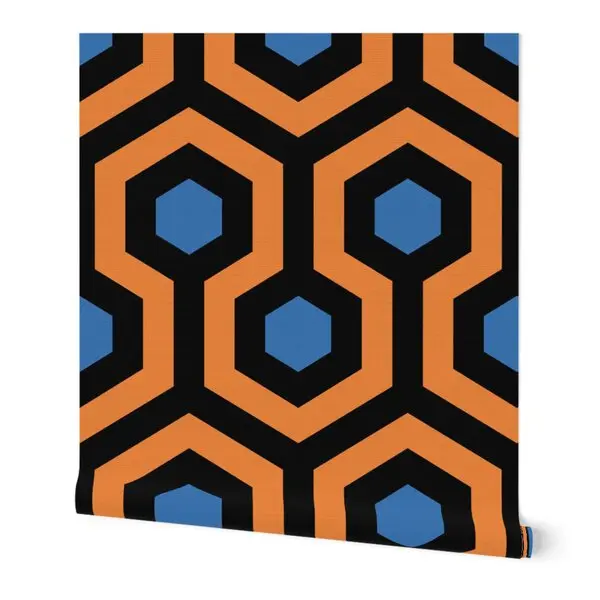 Spoonflower Geometric Pattern Hexagon Mid Century Modern Retro 100% Natural Sisal Grasscloth Wallcovering