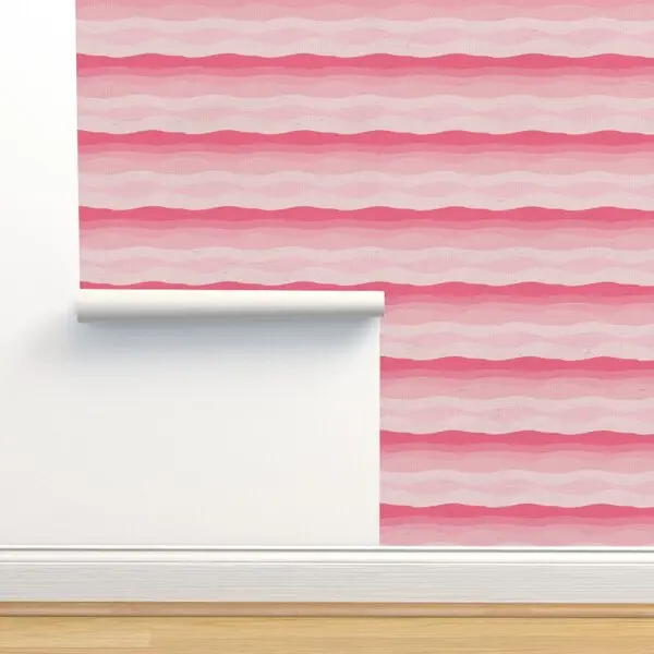 Spoonflower Stitched Waves Textured Soft Ombre Small 100% Natural Sisal Grasscloth Wallcovering - Pink