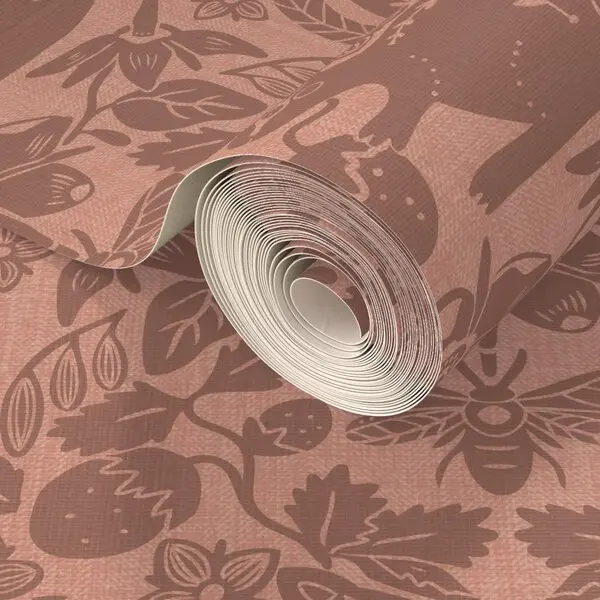 Spoonflower Springtime Meadow Faded 100% Natural Sisal Grasscloth Wallcovering - Red