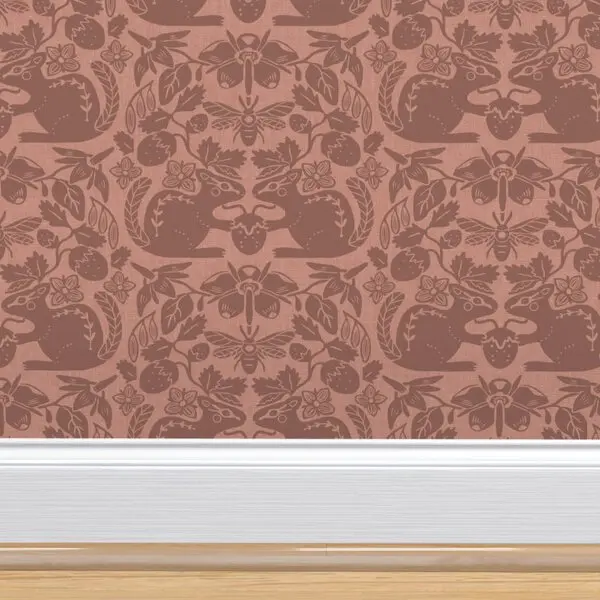 Spoonflower Springtime Meadow Faded 100% Natural Sisal Grasscloth Wallcovering - Red
