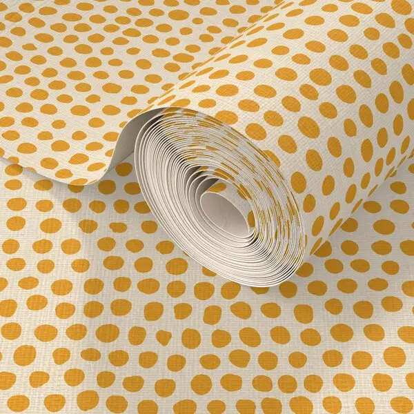 Spoonflower Soul Garden Puntos Sol 100% Natural Sisal Grasscloth Wallcovering - Orange,gray,yellow