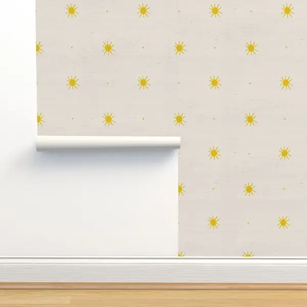 Spoonflower Suns Pink Yellow 100% Natural Sisal Grasscloth Wallcovering