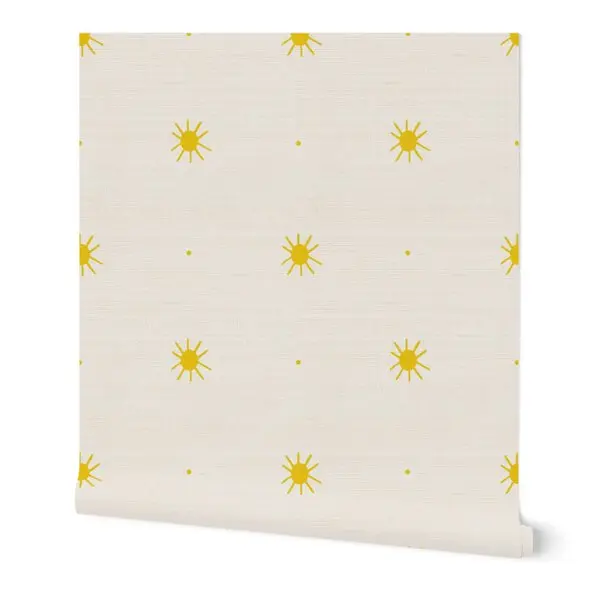 Spoonflower Suns Pink Yellow 100% Natural Sisal Grasscloth Wallcovering