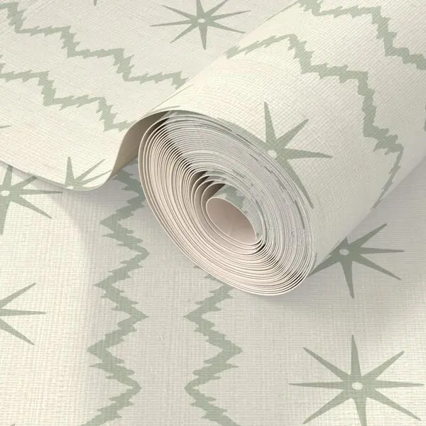 Spoonflower Stars And Stripes Natural 100% Natural Sisal Grasscloth Wallcovering - Green