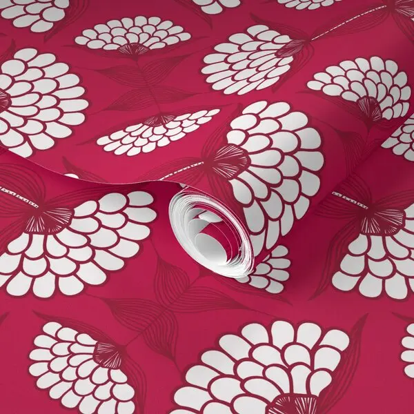 Spoonflower Bright Bold Statement African Floral Motif Custom Removable Wallpaper - Red,gray,purple