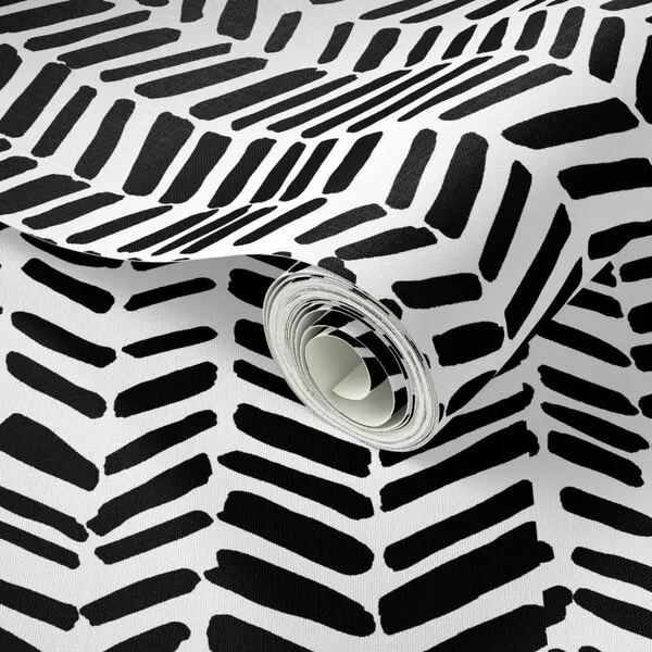 Spoonflower White Black Herringbone Chevron Modern Mudcloth Custom Removable Wallpaper - Black,white,gray