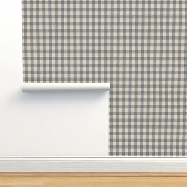 Spoonflower Regency Checker Micro Indigo Checkered 100% Natural Sisal Grasscloth Wallcovering