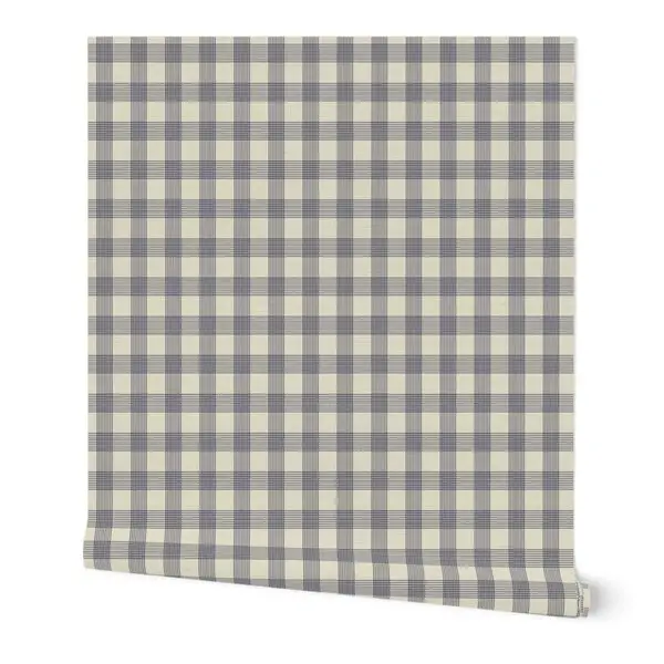 Spoonflower Regency Checker Micro Indigo Checkered 100% Natural Sisal Grasscloth Wallcovering