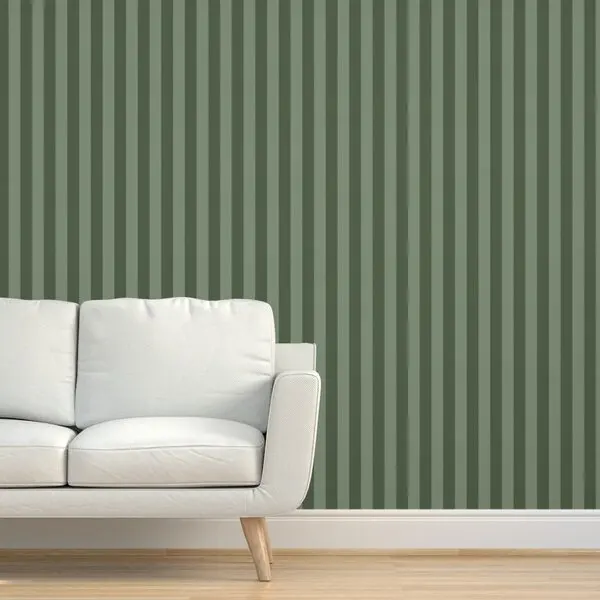 Spoonflower Vintage Stripe 100% Natural Sisal Grasscloth Wallcovering - Green