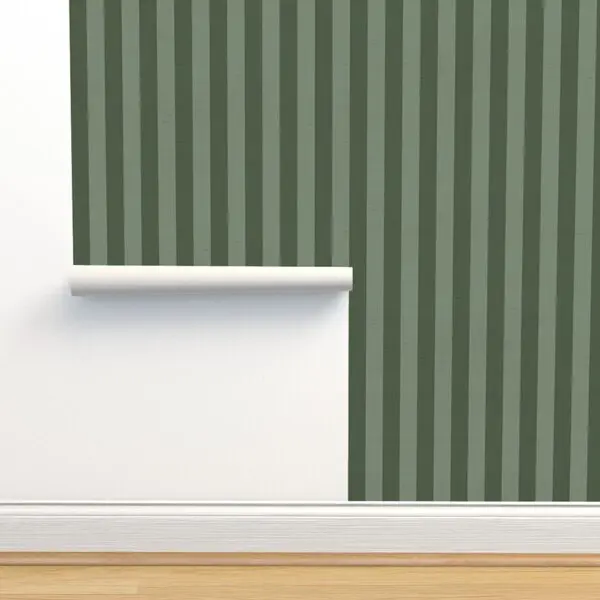Spoonflower Vintage Stripe 100% Natural Sisal Grasscloth Wallcovering - Green
