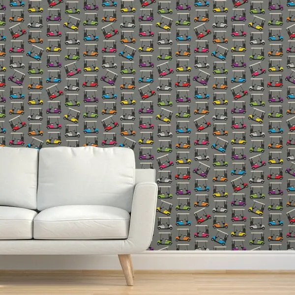 Spoonflower Golf Carts On Small Scale 100% Natural Sisal Grasscloth Wallcovering