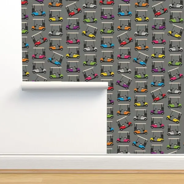 Spoonflower Golf Carts On Small Scale 100% Natural Sisal Grasscloth Wallcovering