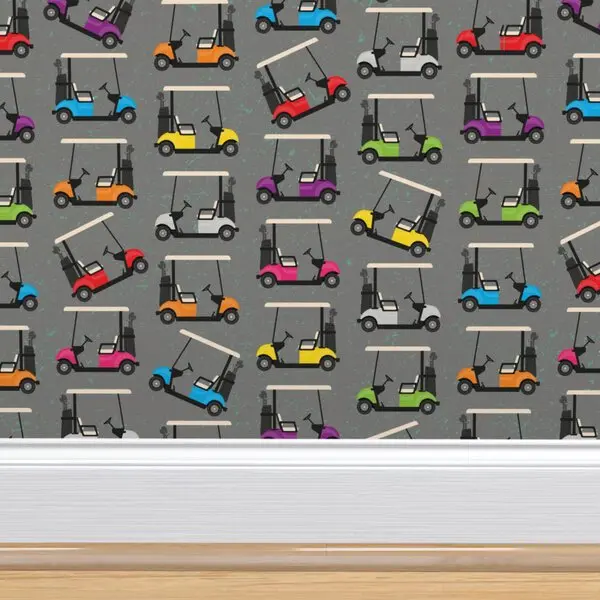Spoonflower Golf Carts On Small Scale 100% Natural Sisal Grasscloth Wallcovering